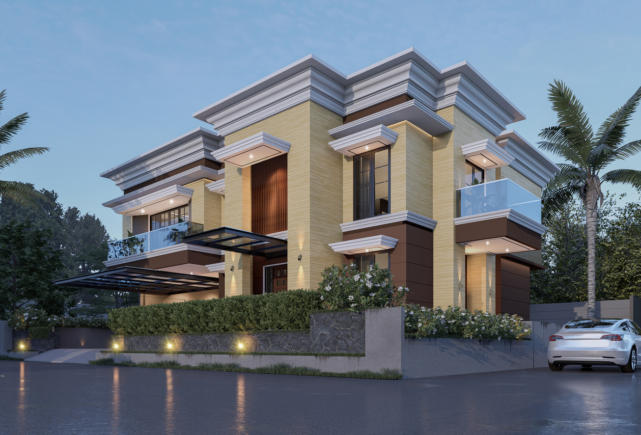 Inspirasi Fasad Rumah Megah dengan Ubin Granit Nuansa Travertine ...